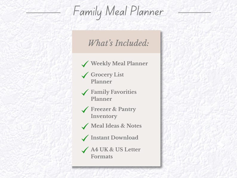 Family Meal Planner Printable PDF, Weekly Meal Plan, Grocery List ...