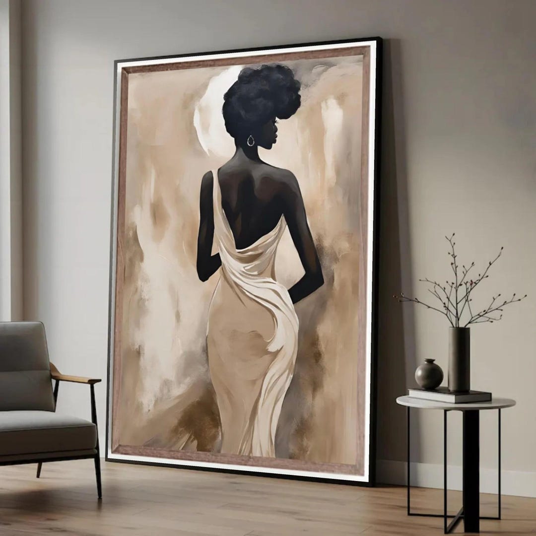 Afro Woman Canvas Print, Elegant Silhouette, Neutral Home Decor - Etsy