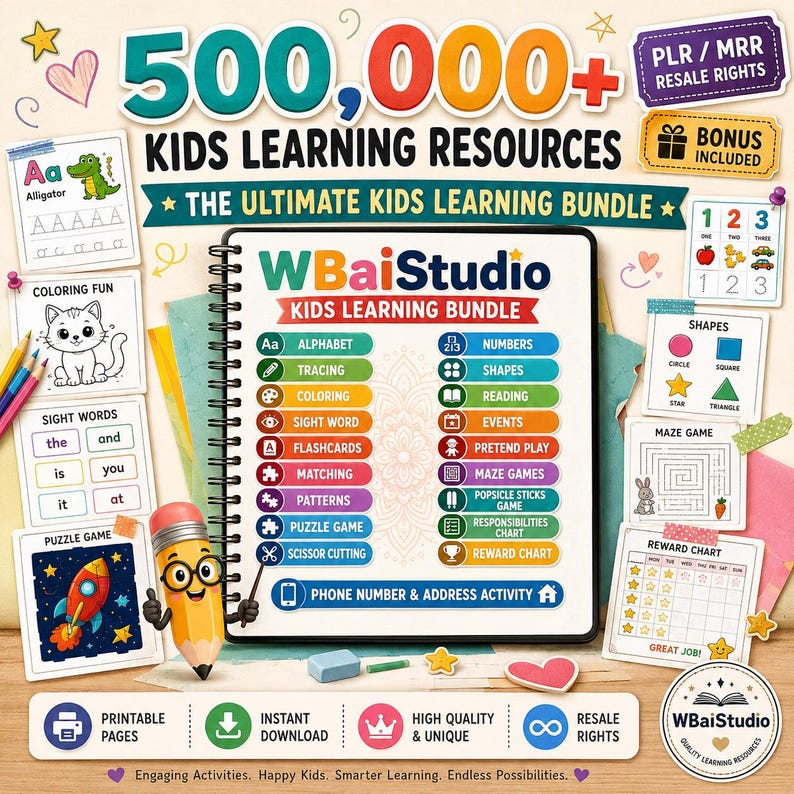 500,000+ Kids Educational Bundle PLR MRR | Printable Worksheets ...