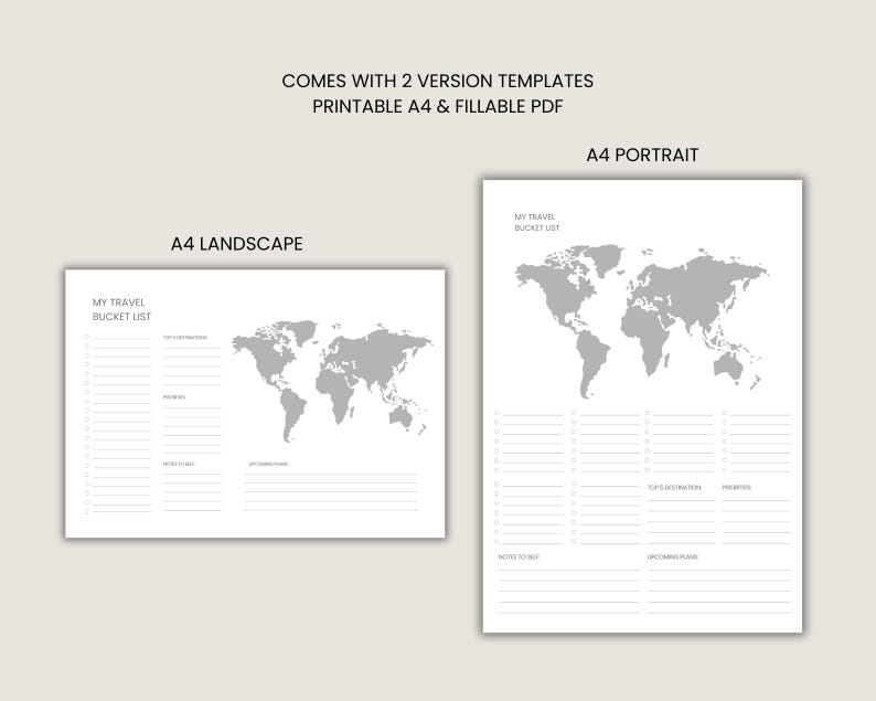 Travel Bucket List Printable A4 Portrait | Goodnotes Travel Planner ...