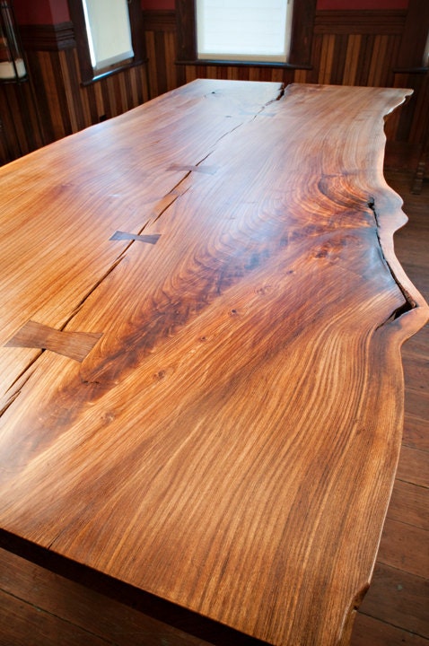 Single Slab Live Edge Dining Table, Live Edge Elm Table, Wood Slab ...