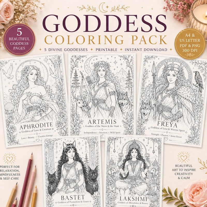 Forest Goddess Coloring - Etsy
