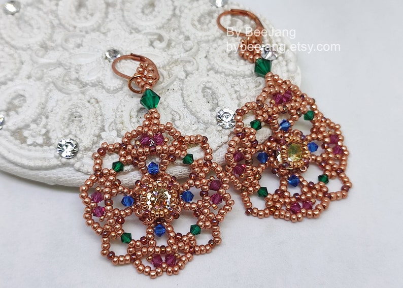 Earrings or Pendant Tutorials, Elize, Beading Tutorials, Beadweaving Patterns, PDF Instruction ...