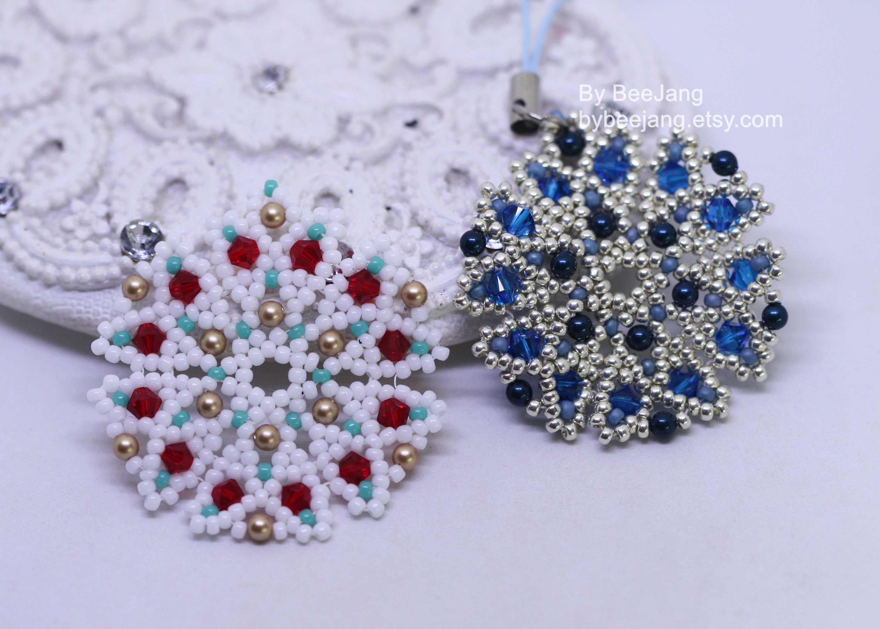 Pendant Tutorial Cela Snowflake Beading Pattern Christmas - Etsy