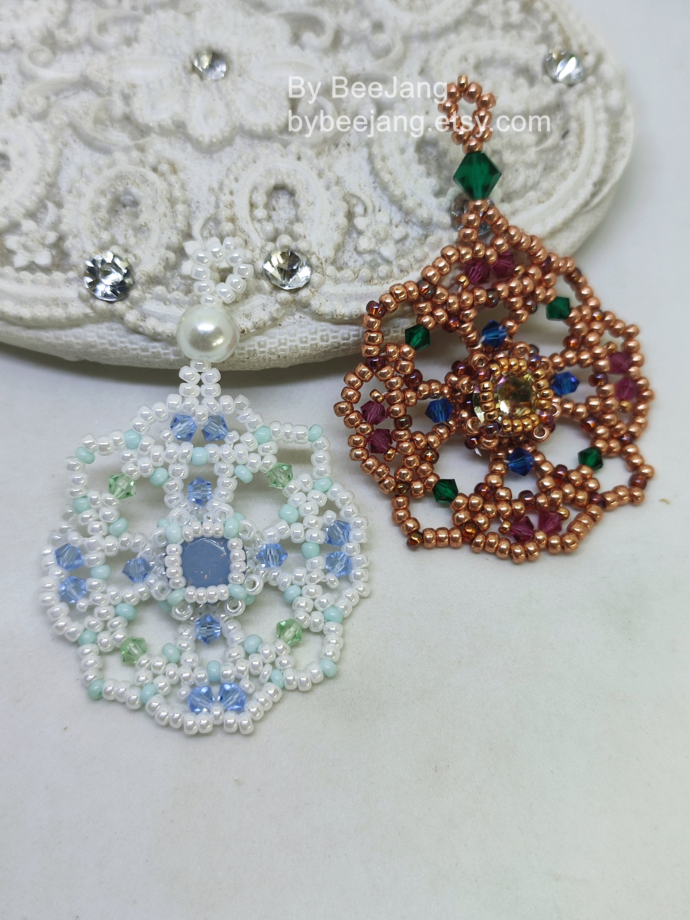 Earrings or Pendant Tutorials, Elize, Beading Tutorials, Beadweaving Patterns, PDF Instruction ...