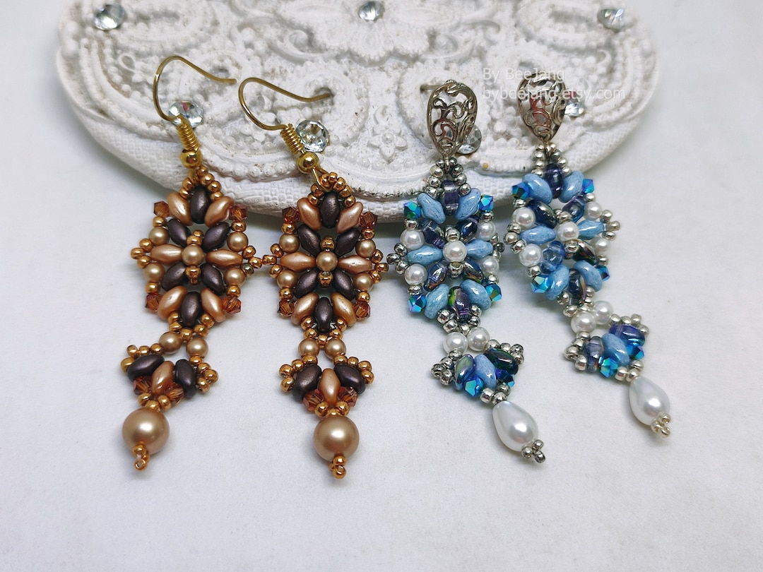 Esme Earrings Beading Pattern: Superduo, Bicone, Pearl (PDF Digital ...