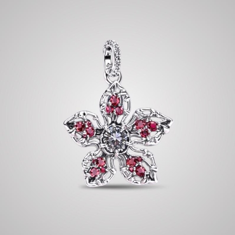 Stranger Things Charm - Mystical Fantasy Flower With Red Zirconia ...