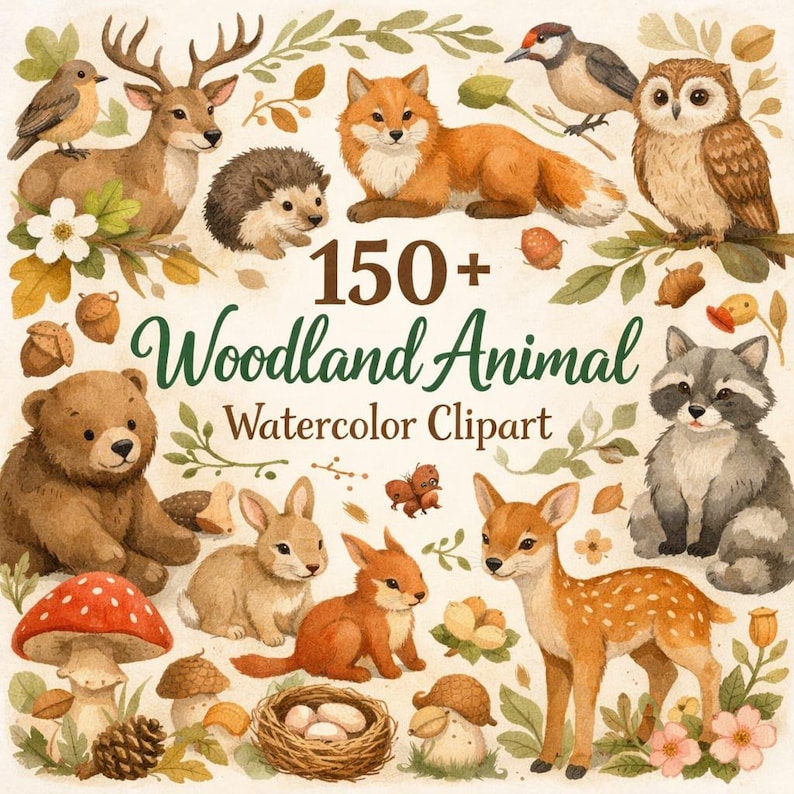 150+ Woodland Animal Clipart Bundle, Forest Animals Clipart PNG, Cute ...