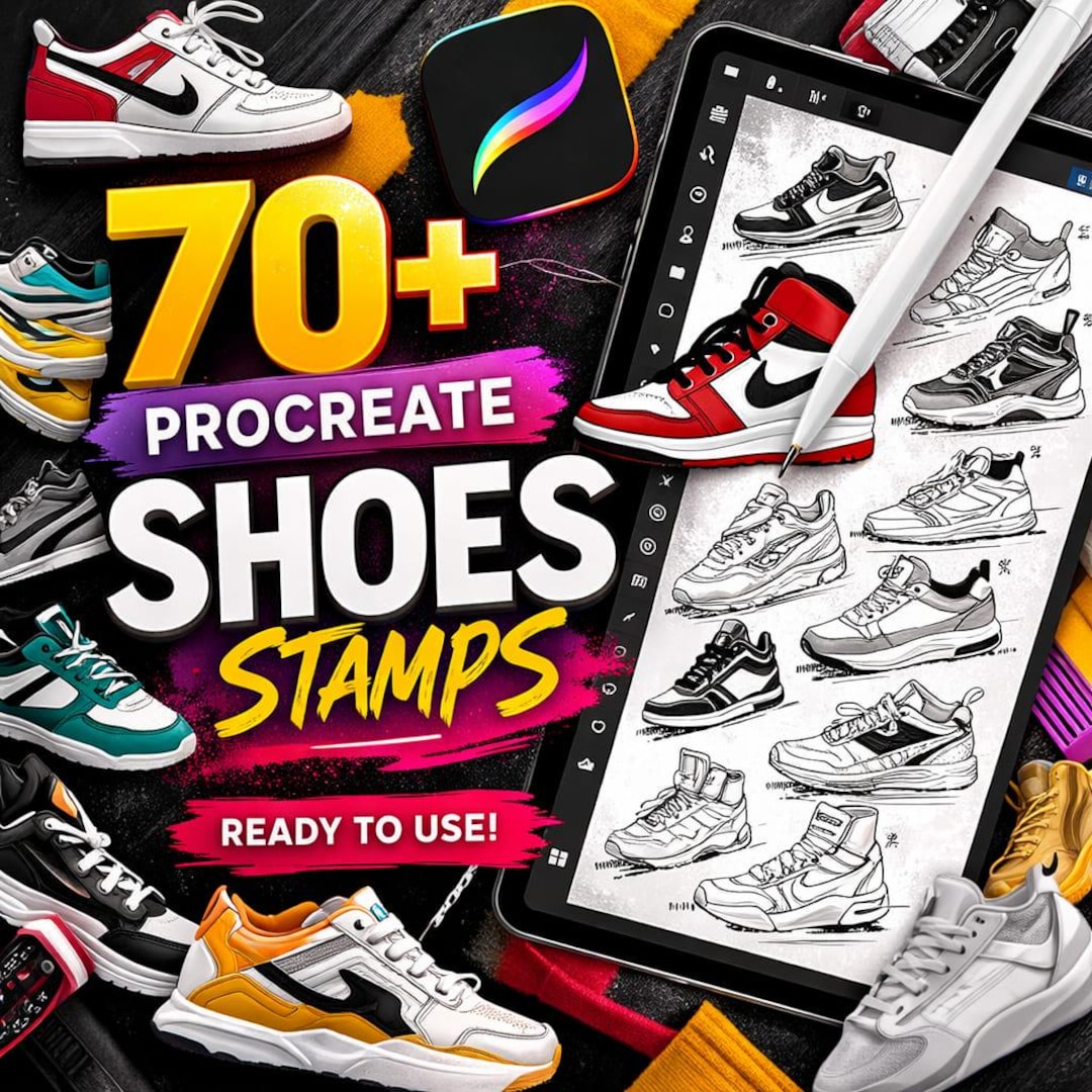70+ Procreate Shoes Stamps Bundle | Sneaker & Footwear Stamp Brushes ...