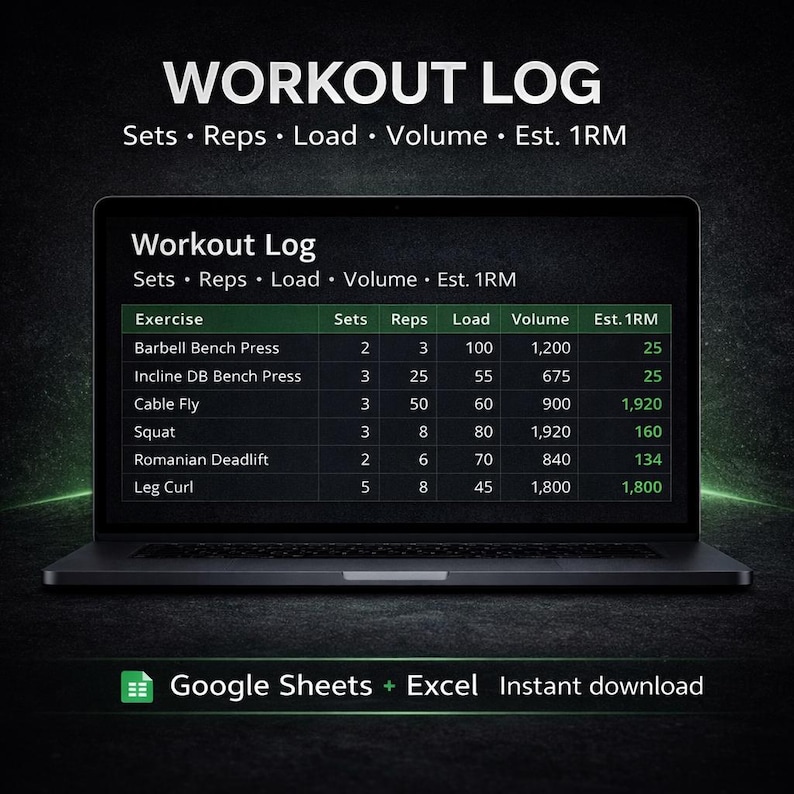 Workout Tracker Spreadsheet for Google Sheets & Excel | Weekly Review ...
