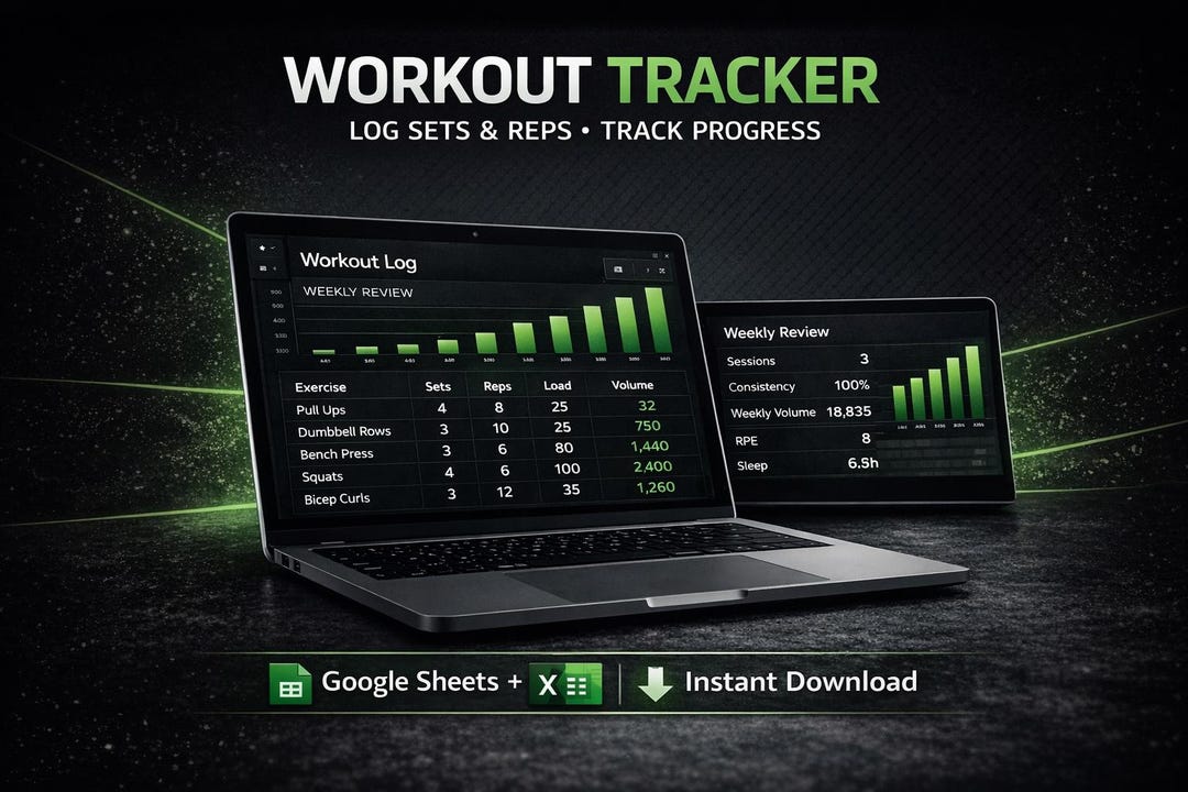 Workout Tracker Spreadsheet for Google Sheets & Excel | Weekly Review ...