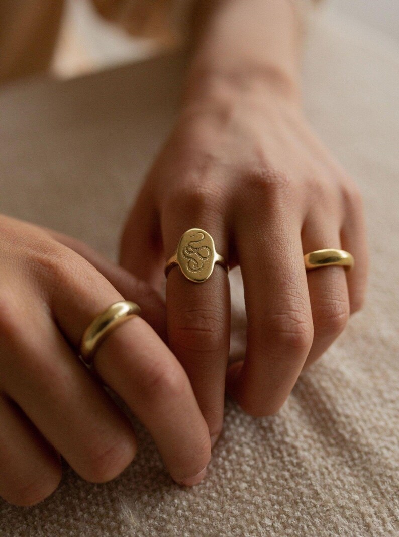 Serpent Rising Ring - Engrave Snake and Moon Signet Ring in Gold or ...