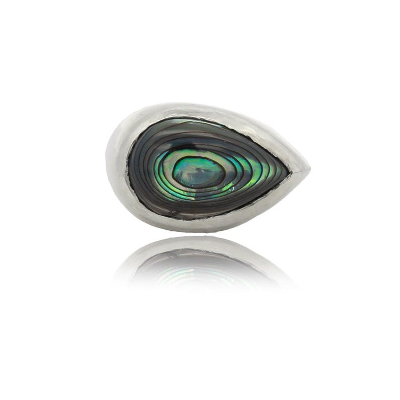 Silver Abalone Teardrop Ring - Handcarved One of a Kind Chunky Silver Signet Ring With Abalone ...