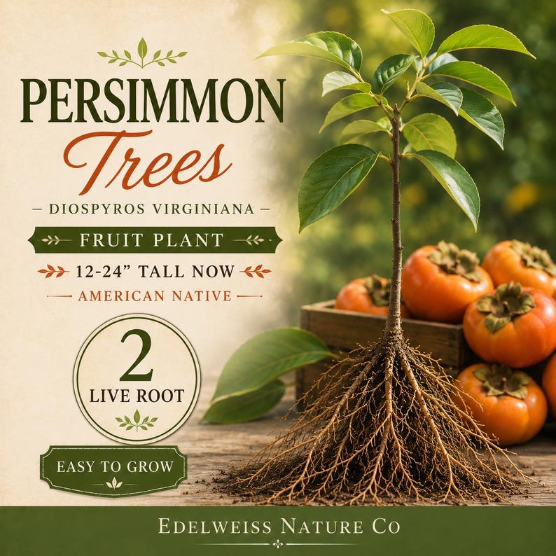 2 American Persimmon Trees | Diospyros Virginiana Bare Root Starter ...