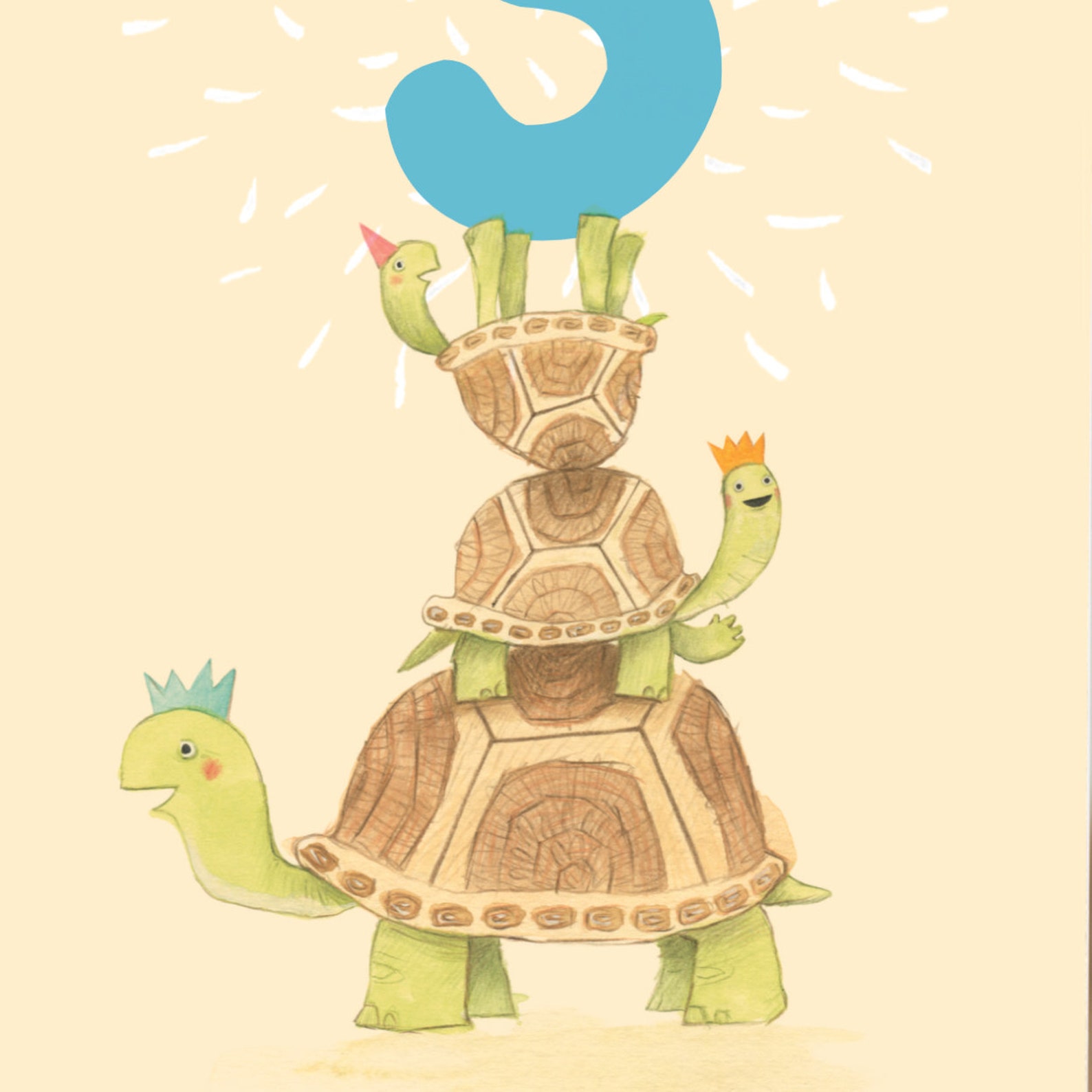 Party Animals greeting cards turtle 3 yrs old tortoise | Etsy