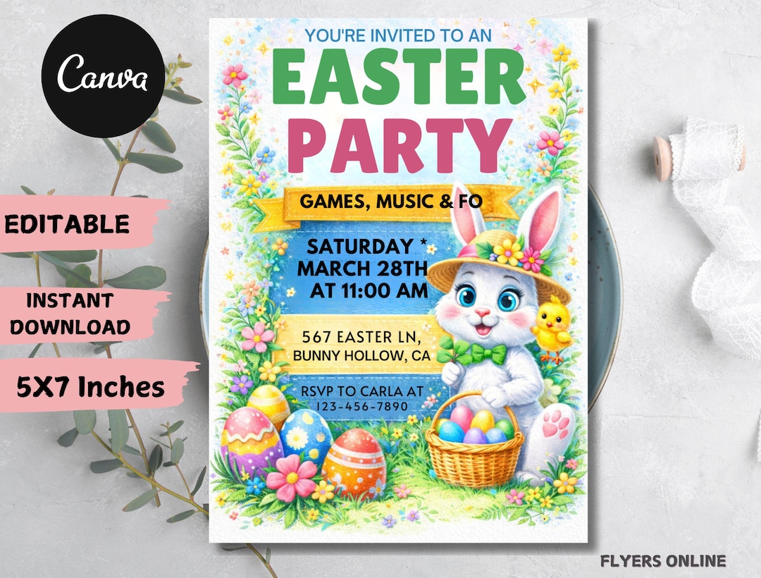 Editable Easter Egg Hunt Flyer Template, Printable Canva Invitation (8. ...