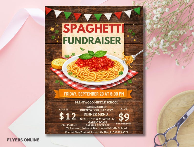 Editable Spaghetti Dinner Fundraiser Flyer, School Event Invite ...