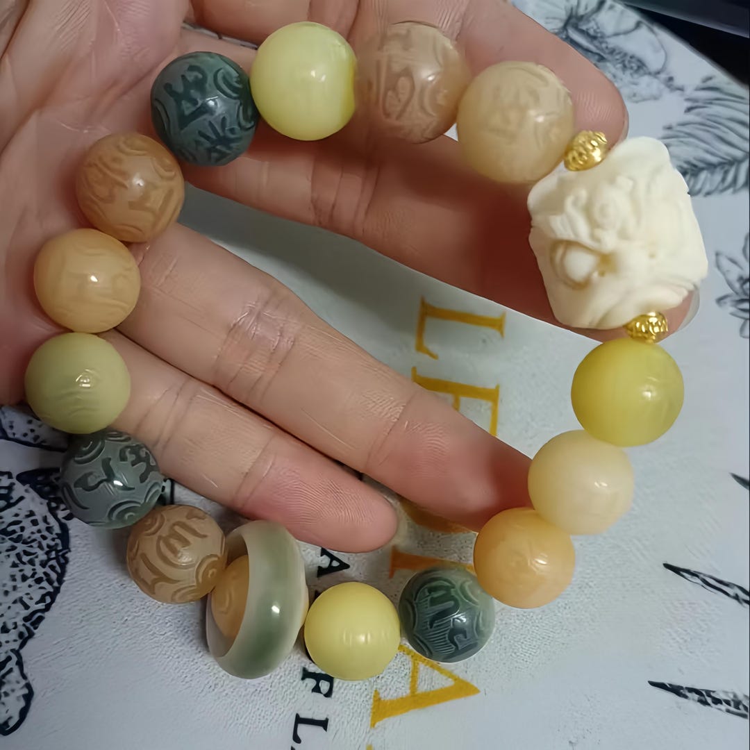 Multi-gemstone Lion Dance Natural Bodhi Root Beads High Polishing Bodhi ...