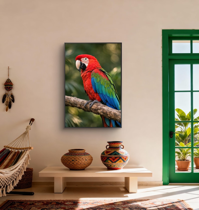 Red Macaw Parrot Matte Canvas Framed | Tropical Bird Photography Wall ...