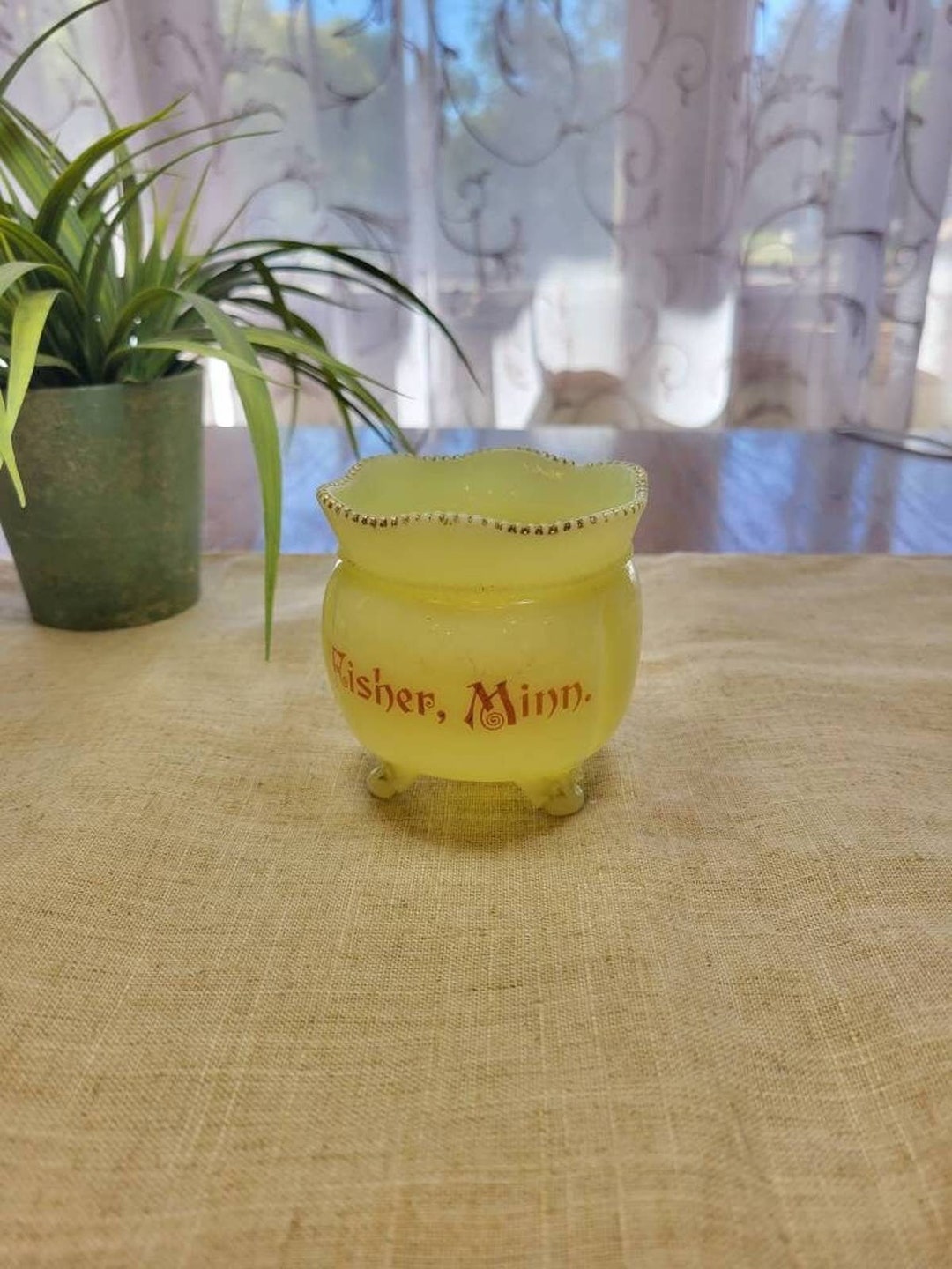 Antique Fisher Minnesota Advertising Custard Glass Souvenir - Etsy