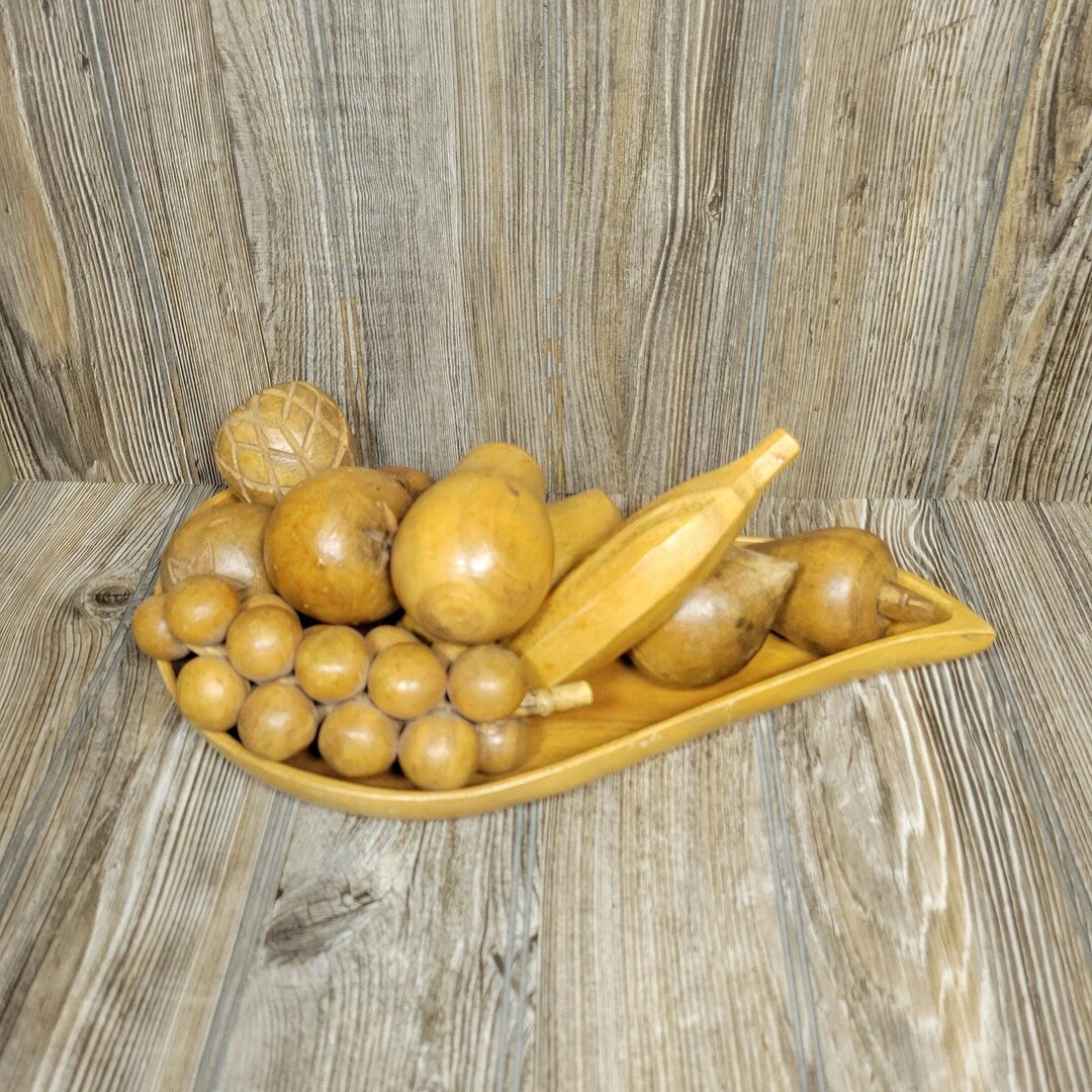 Vintage MCM Leilani Monkey-pod Wood Bowl and Assorted Wooden Fruit - Etsy