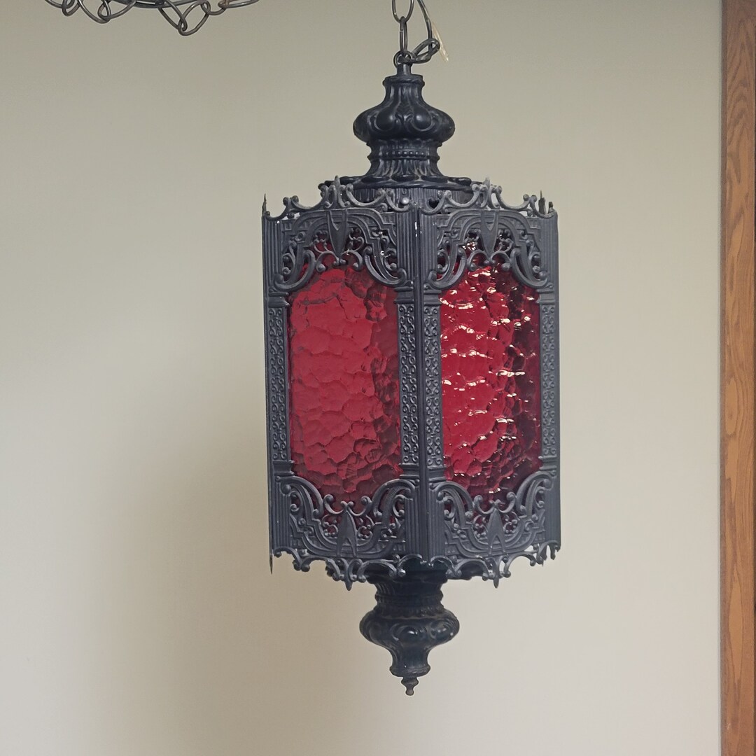 Vintage Spanish Hanging Swag Lamp Red Plastic Inserts & - Etsy