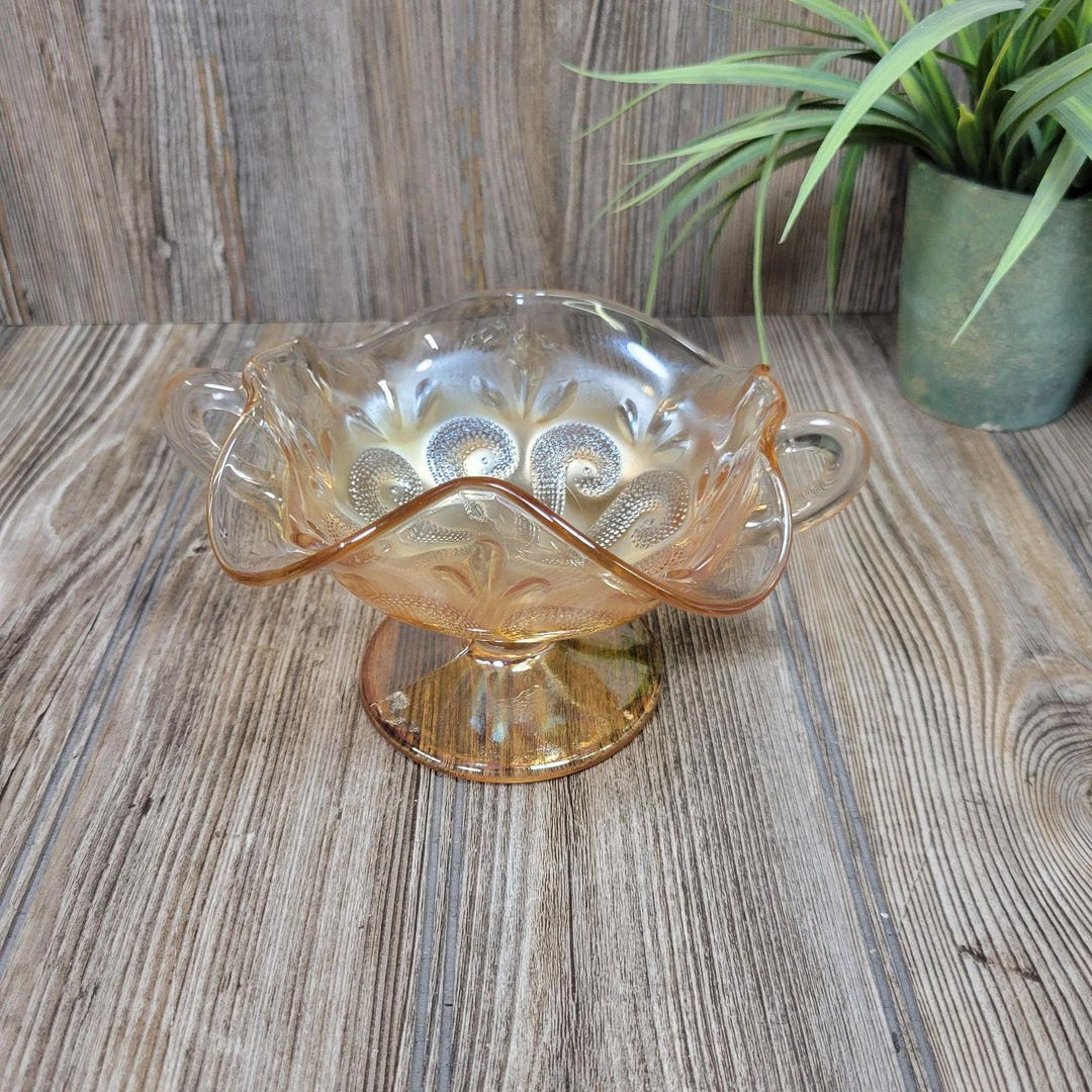 Antique Dugan Question Marks Marigold Carnival Bon Bon Dish 2 Handled ...