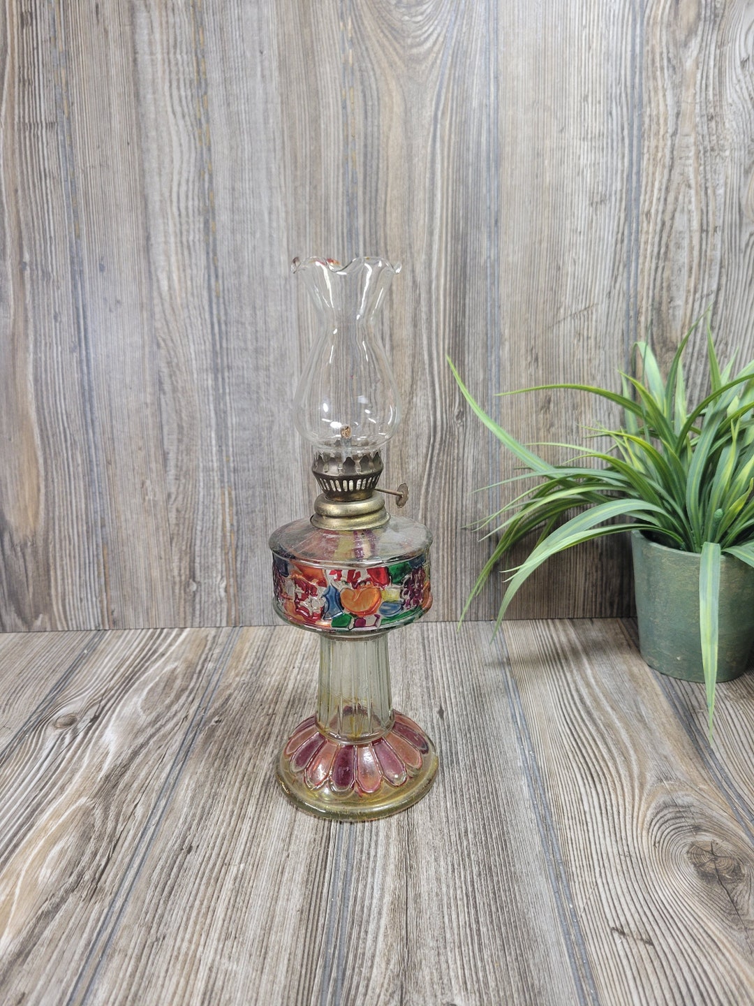Vintage Oil Lamp Small Hand Painted Hong Kong - Etsy
