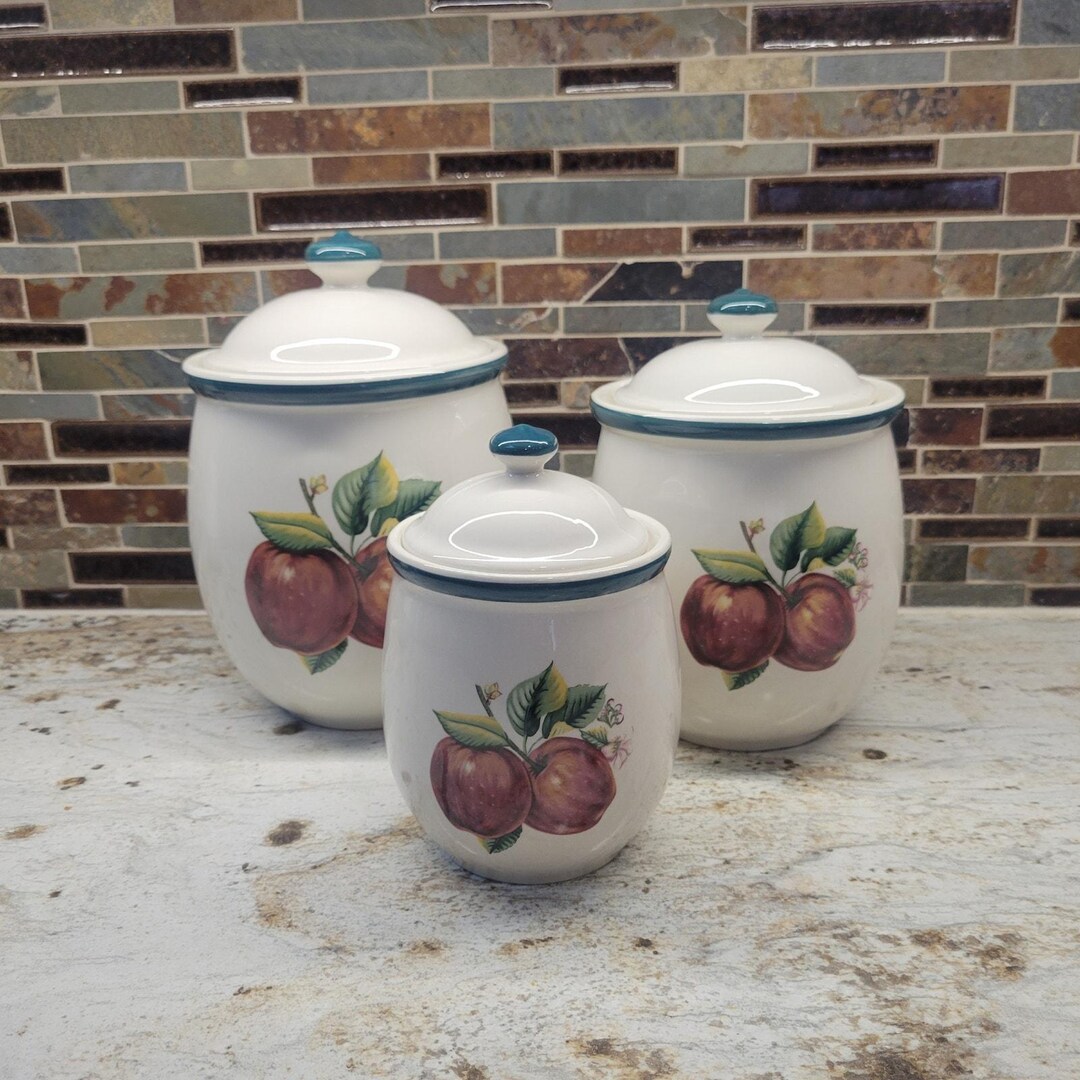 Vintage Apple Canister Set China Pearl, Kitchen Decor - Etsy