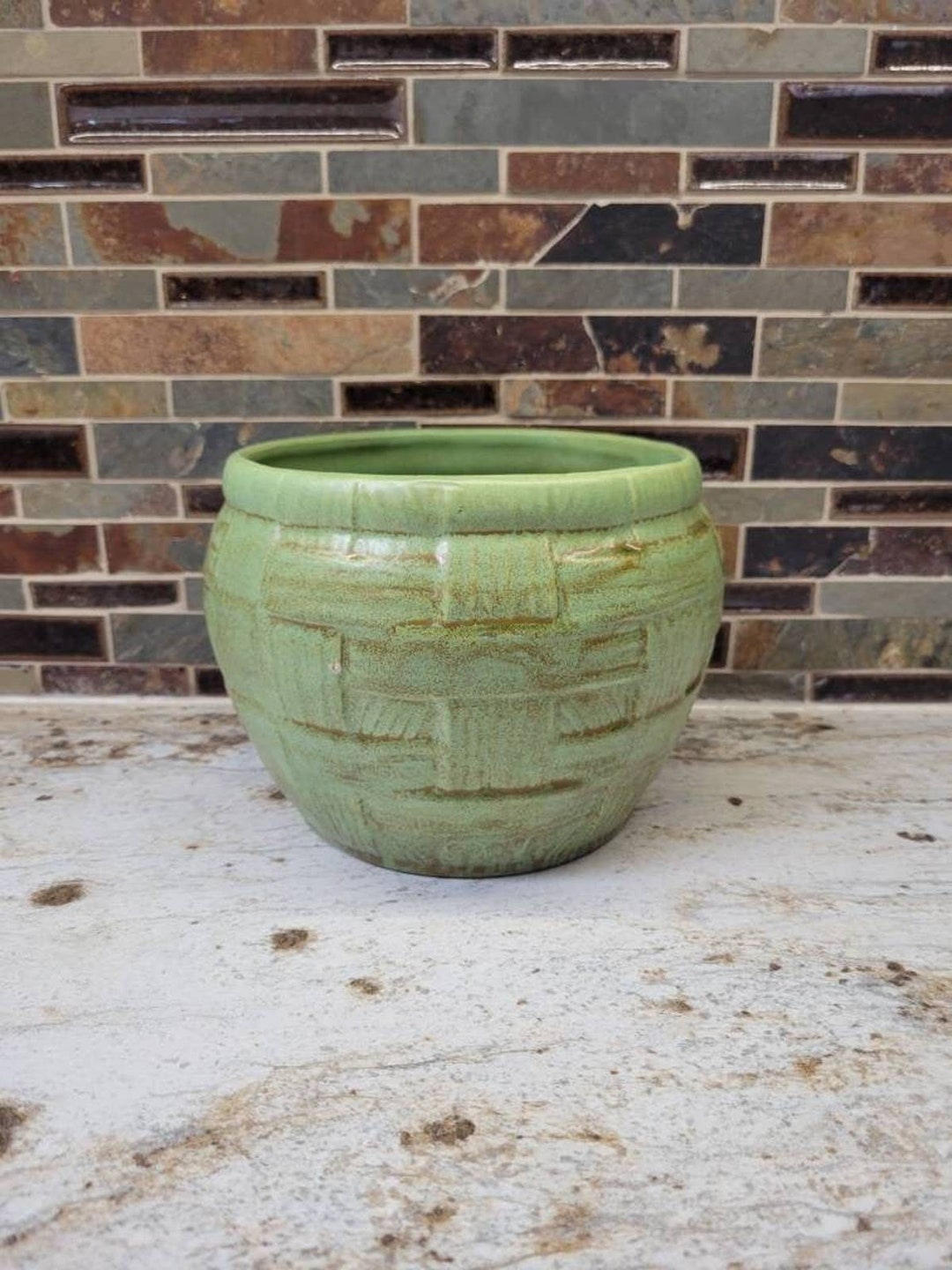 Vintage Haeger Pottery Planter Basketweave Green Flower Pot - Etsy
