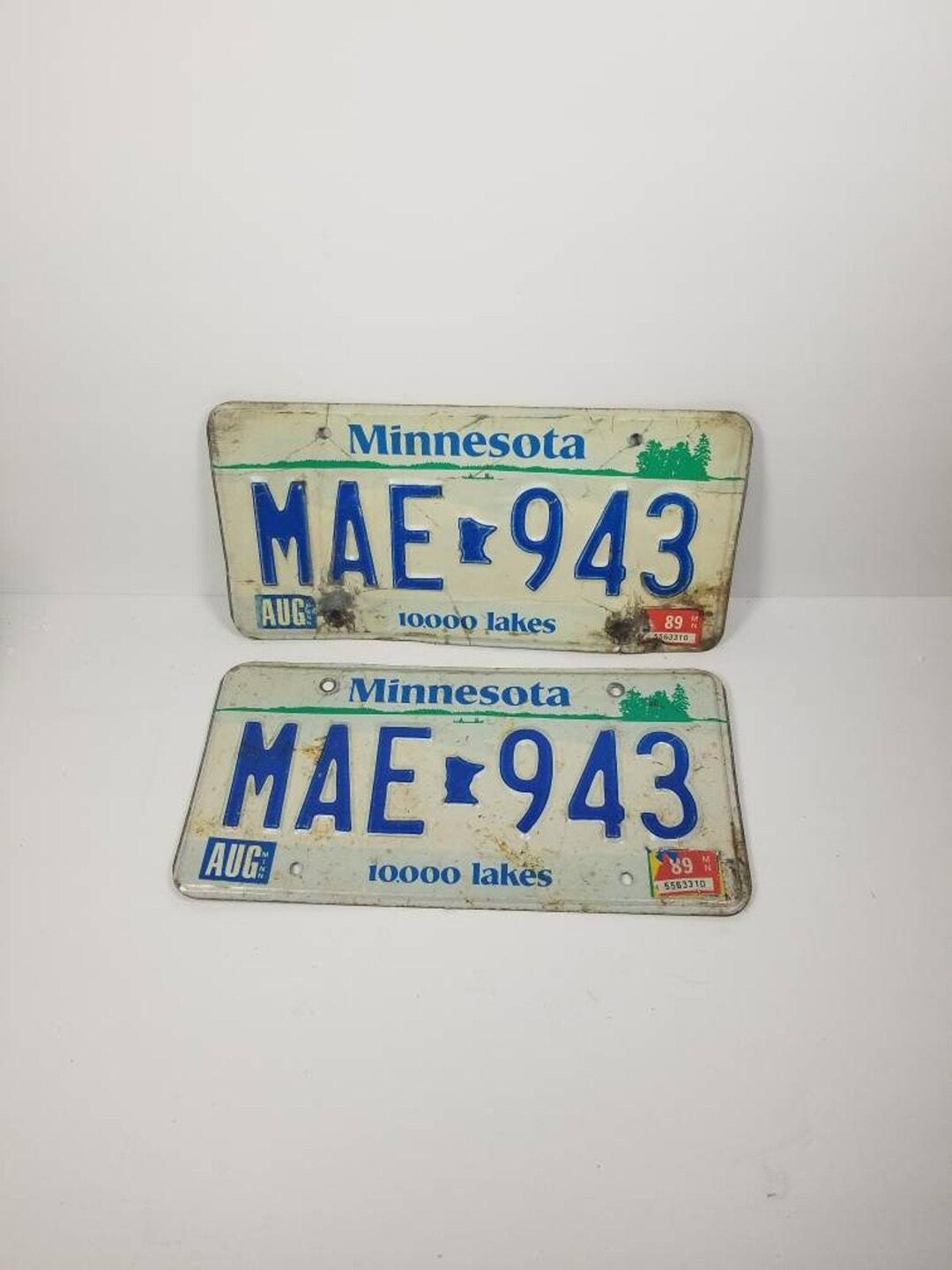 Vintage License Plate Minnesota Metal Matching Set Pair MAE 943 10,000 ...