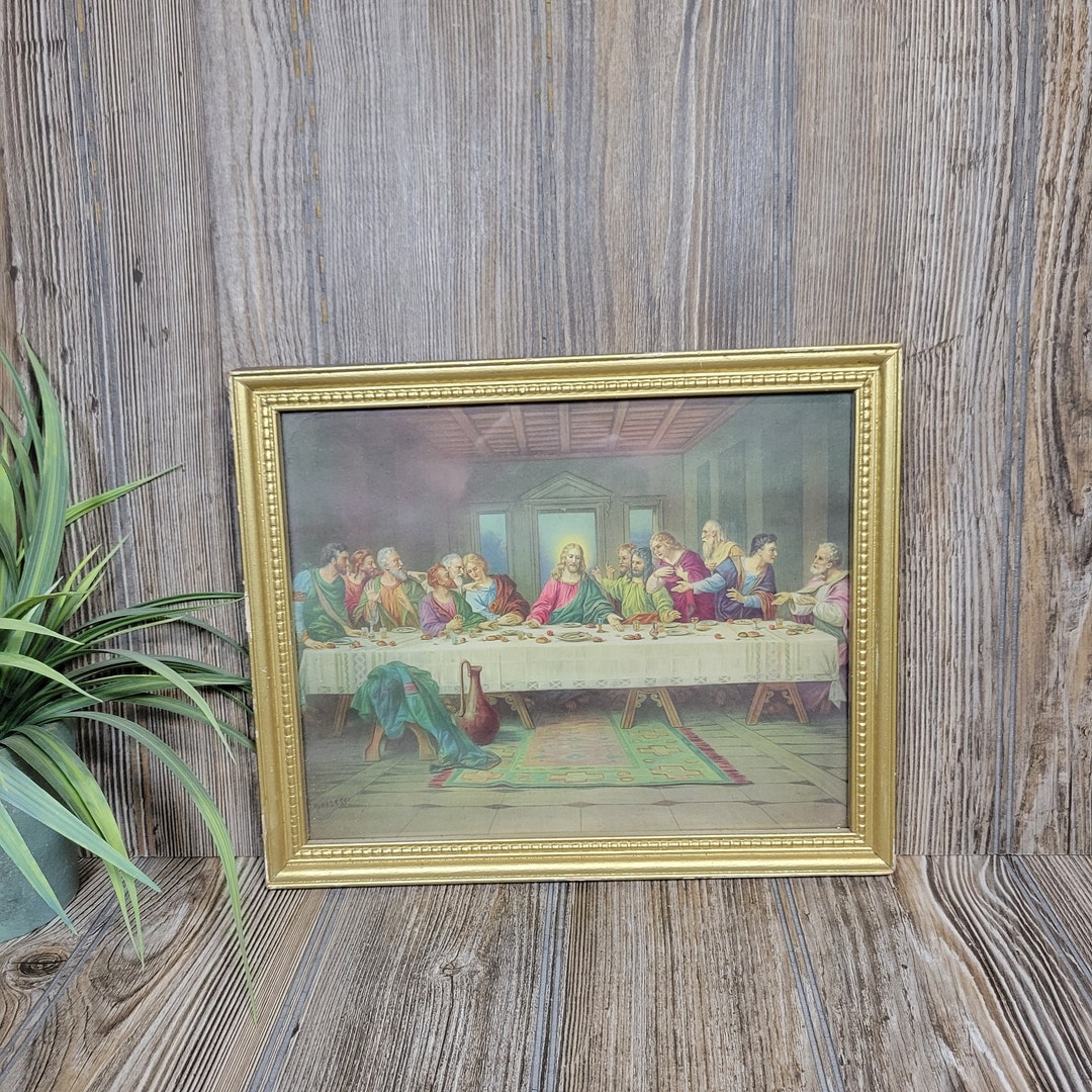 Vintage Last Supper Print Gold Wood Frame, Smaller Religious Picture - Etsy