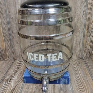 Vintage Iced Tea Dispenser, Barrel Shaped Glass, Black Bakelite Lid - Etsy