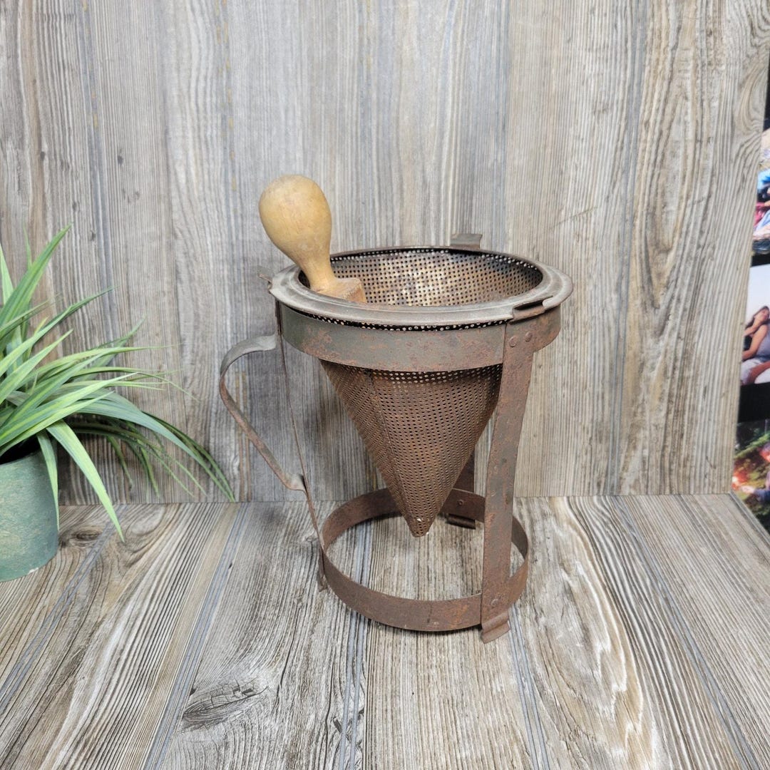 Vintage Cone Shaped Sieve & Pestle, Canning Strainer Colander, Rusty - Etsy