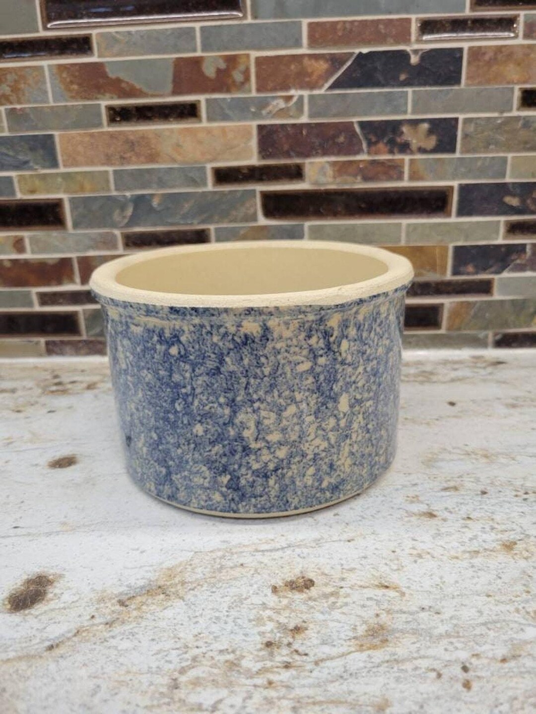 Vintage Butter Crock, Blue Spongeware, 1 Qt Stoneware, Country Kitchen ...