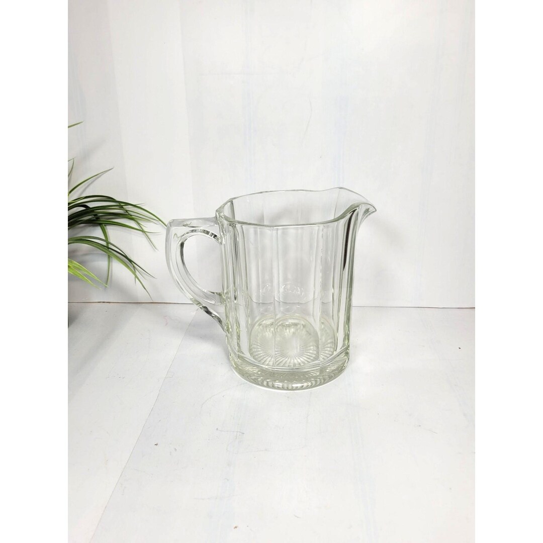 Vintage Pitcher Heavy Glass 10 Panel Ribbed Sunburst Bottom, Kitchen ...
