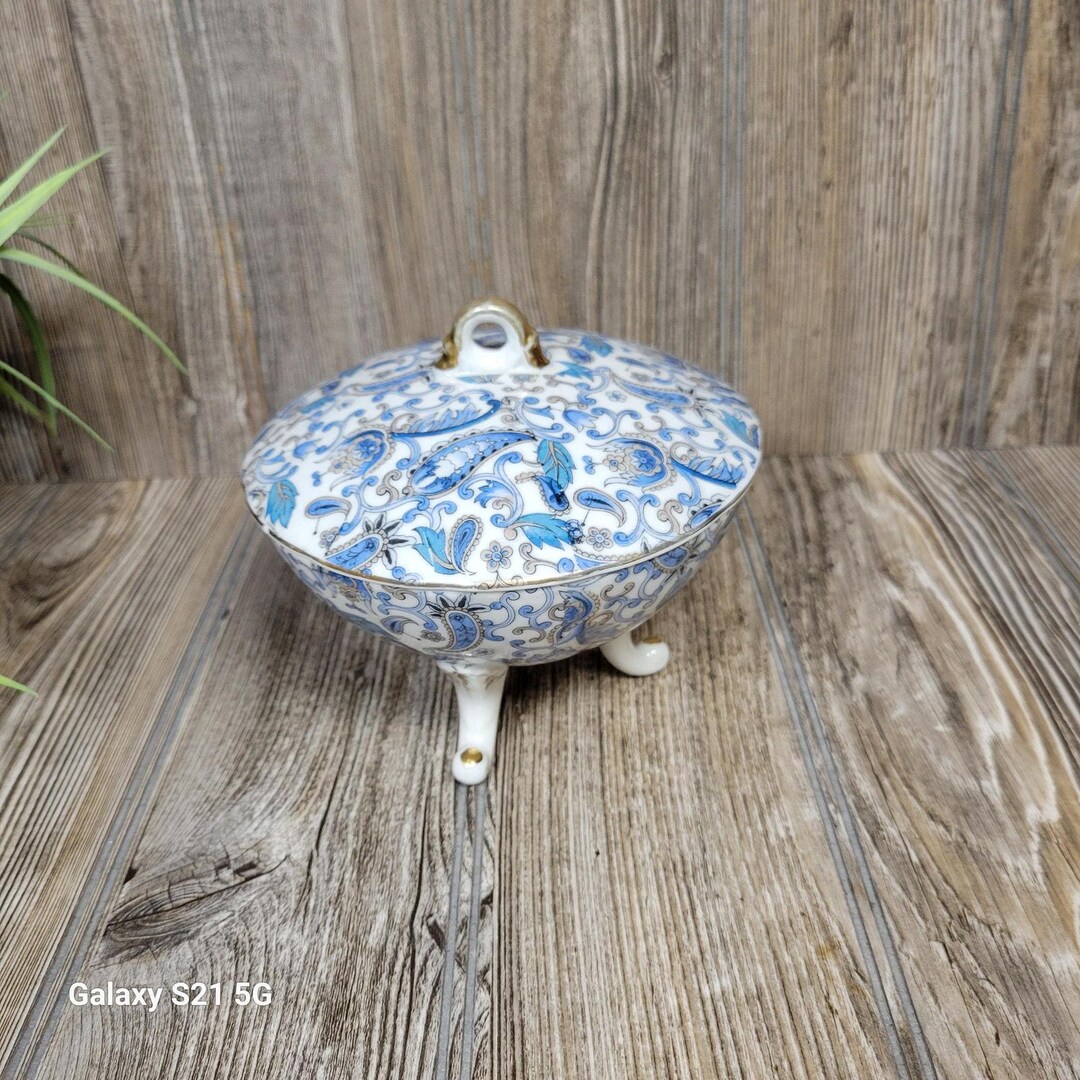 Vintage Lefton Blue Paisley Candy Box With Lid KF 2142 - Etsy