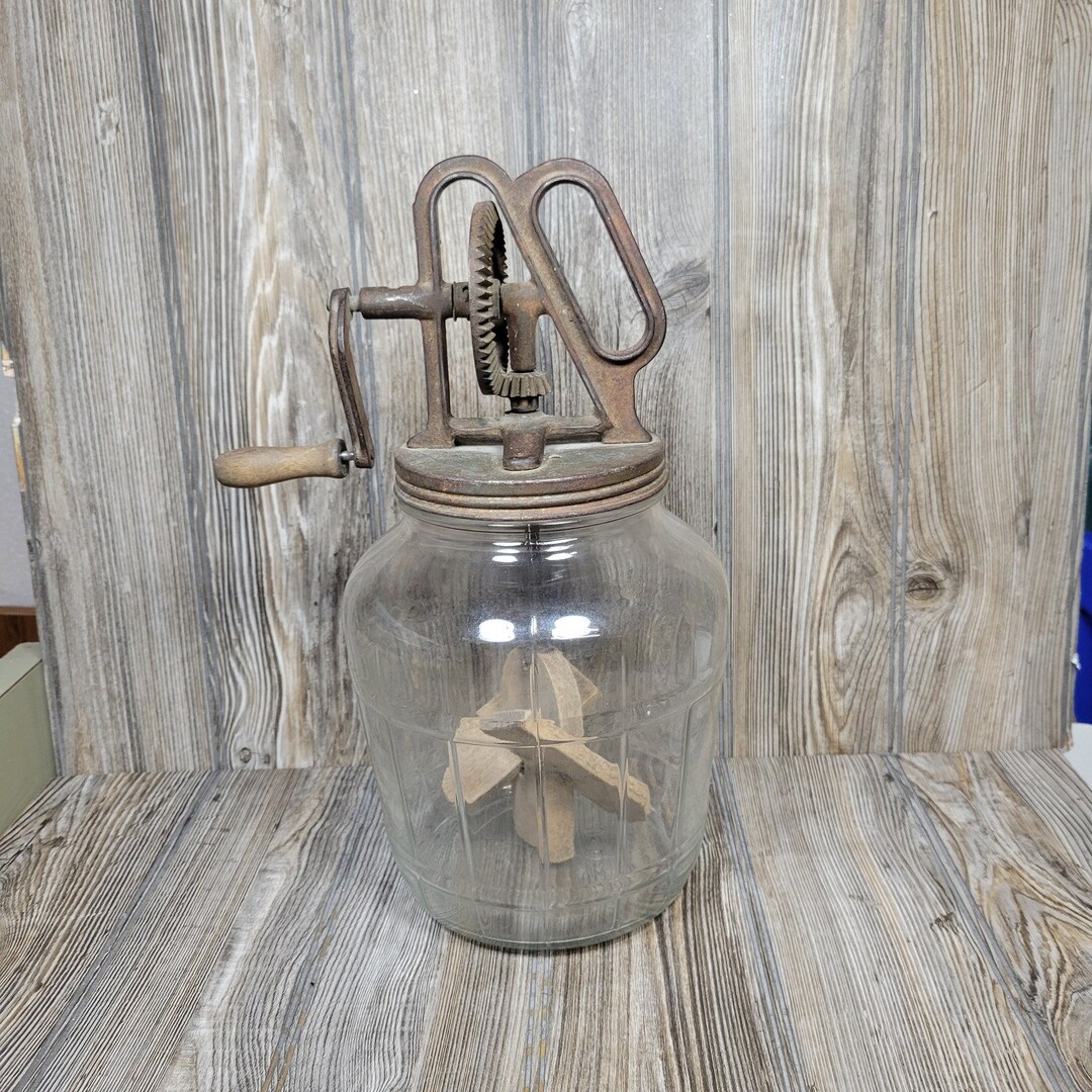 Antique Dandy Butter Churn, Glass Jar W Wood Paddles & Crank Handle - Etsy