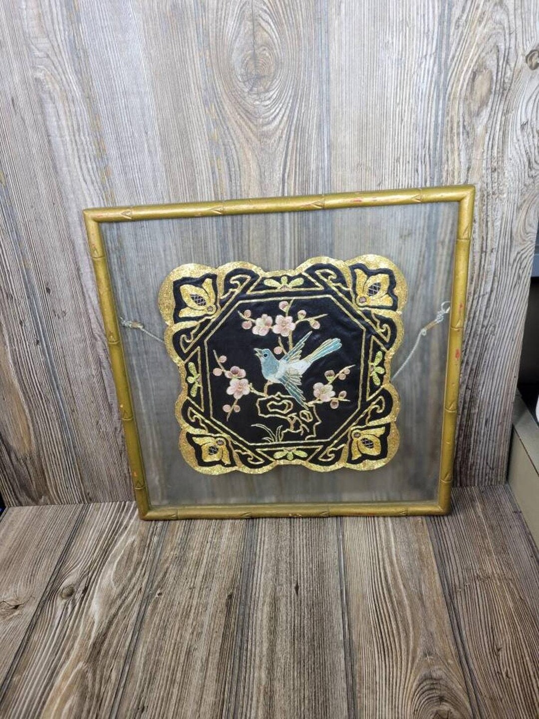 Vintage Chinese Gold Thread Silk Embroidery Bird Framed, Asian Decor - Etsy