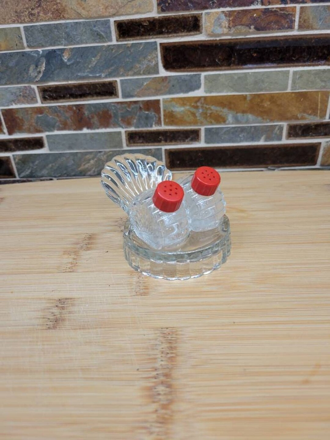 Vintage Glass Salt Pepper Shakers, Red Covers, Fantail Tray - Etsy