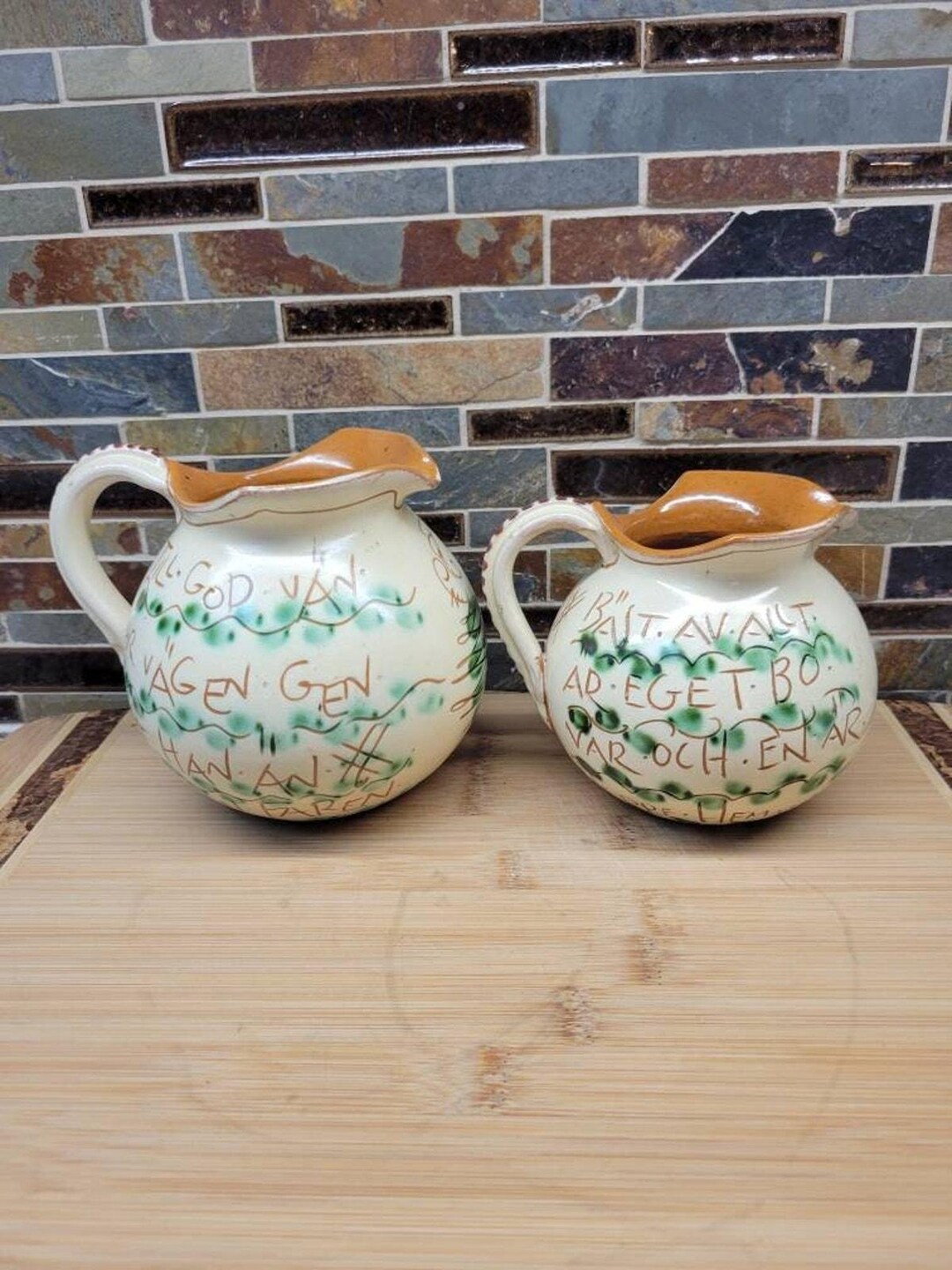 2 Vintage Swedish Pitchers, Art Pottery, Gabriel Burmeister ...