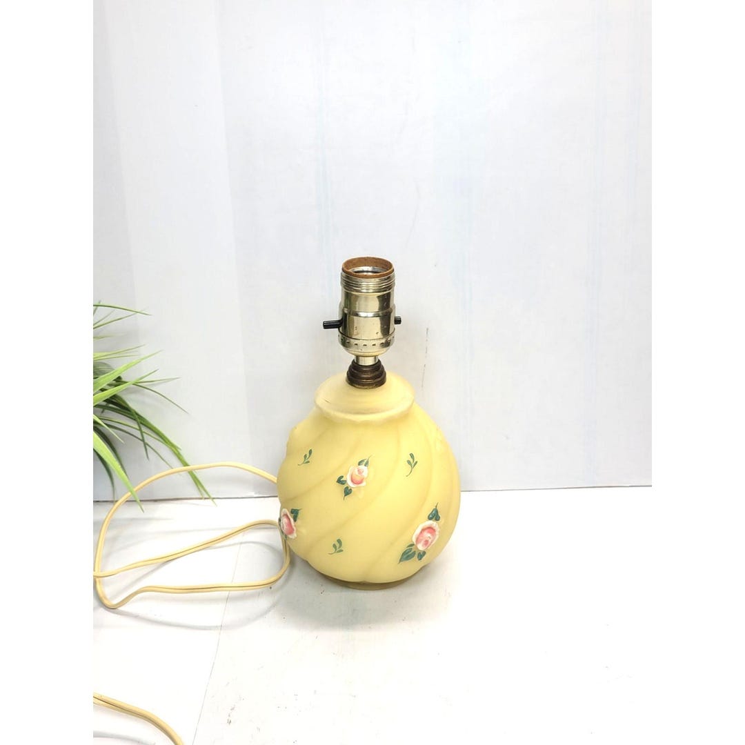 Vintage Lt Yellow Lamp Glass Boudoir Vanity, Rose Swirl, Reverse Paint ...