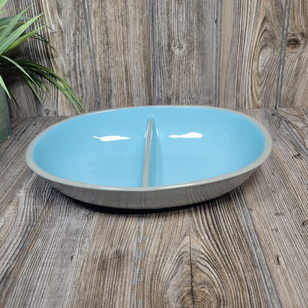 Vintage Harkerware Divided Oval Serving Bowl, Gray & Aqua, Harker Stone China - Etsy