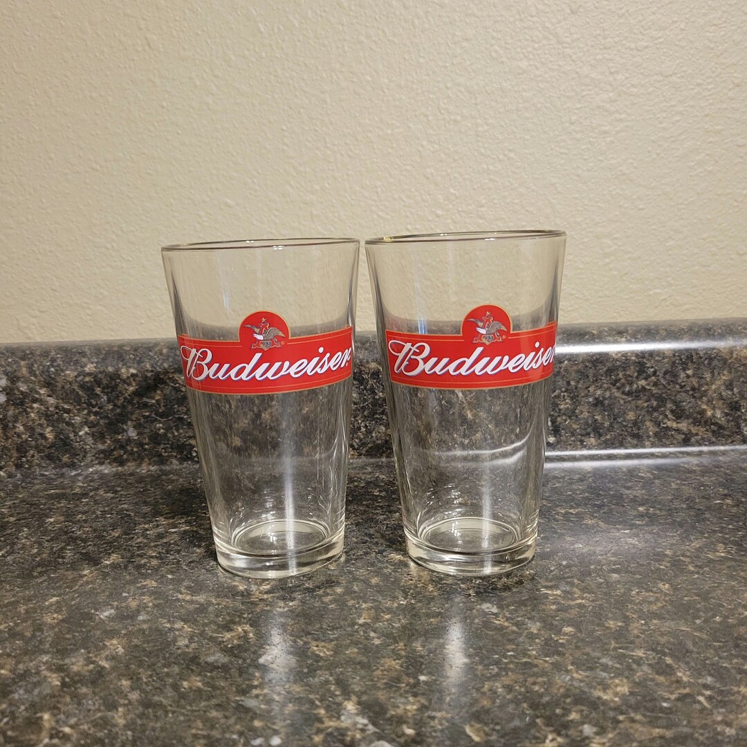 2 Budweiser Pint Beer Glasses Anheuser Busch Barware 16 Oz - Etsy