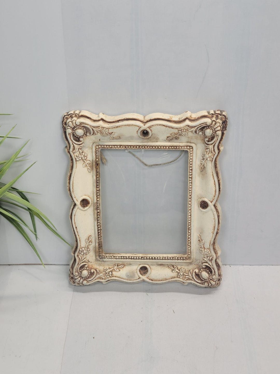 Vintage Ceramic Ornate Picture Frame, Convex Glass Cream - Etsy
