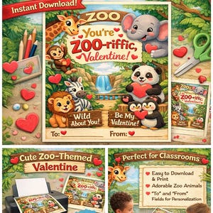 Zoo Valentine Bundle for Kids | Printable Classroom Valentines ...