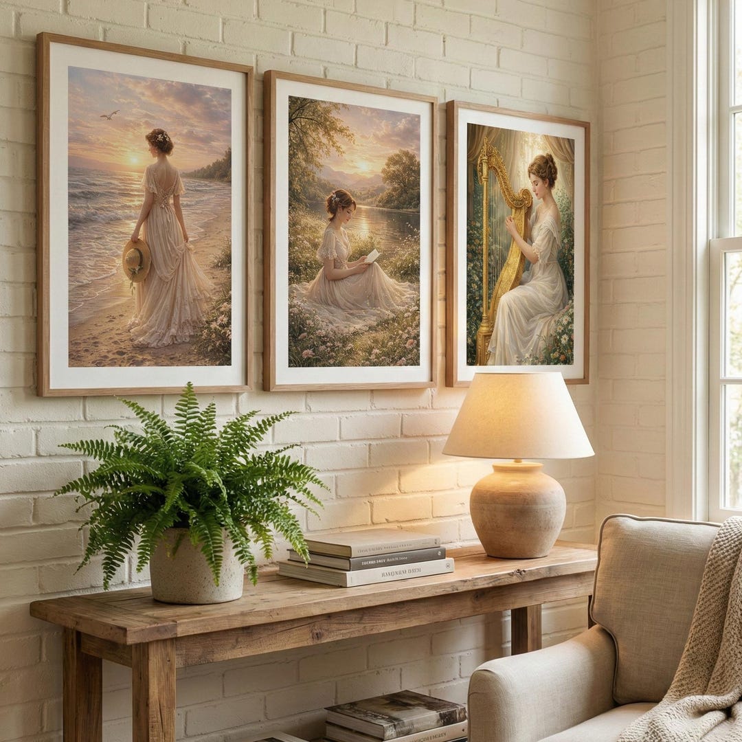 Wall Art Set of 3 Prints Fine Art Poster, Victorian French Beauty in ...