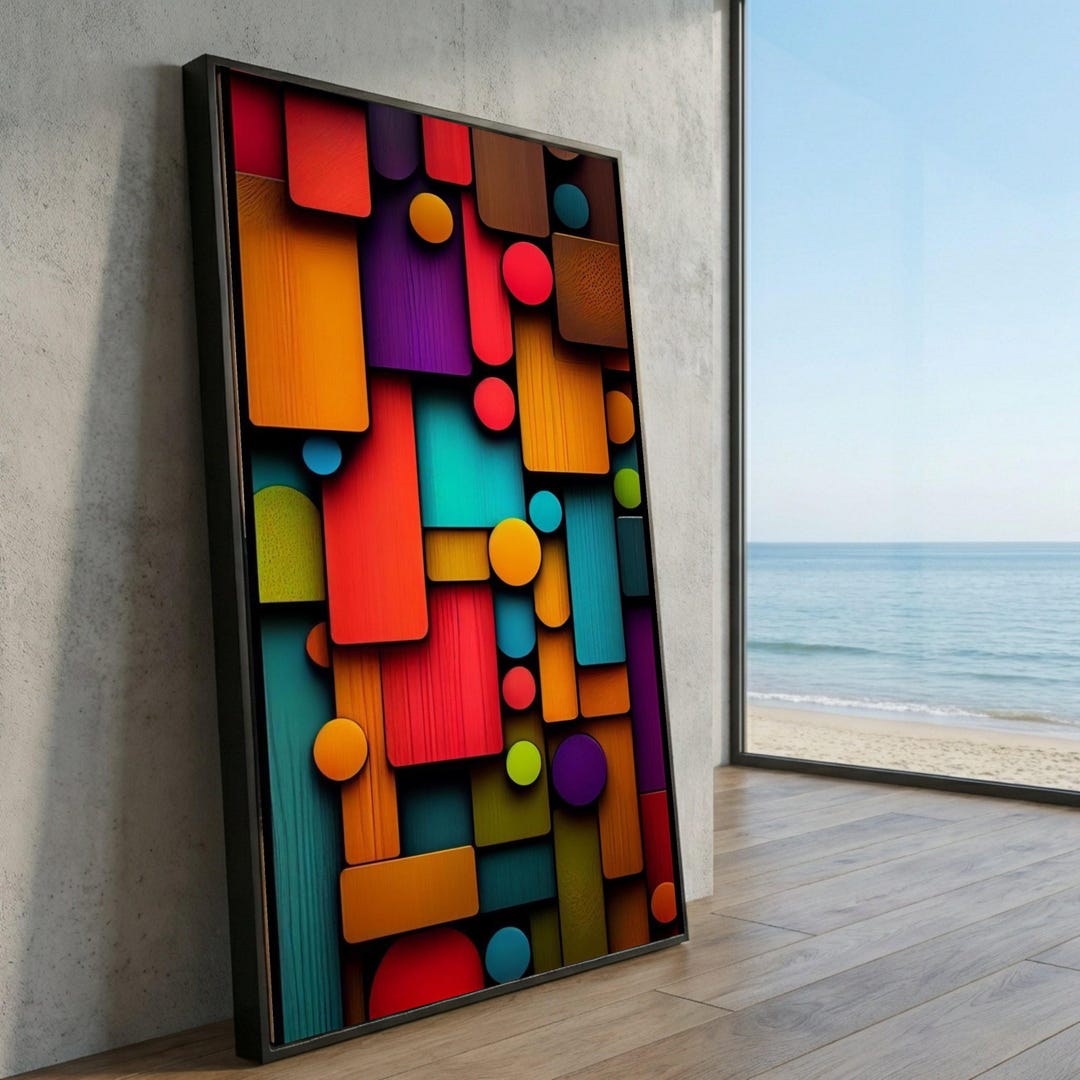 Vibrant Geometric Abstract Canvas Art, Modern Colorful Shapes Wall ...
