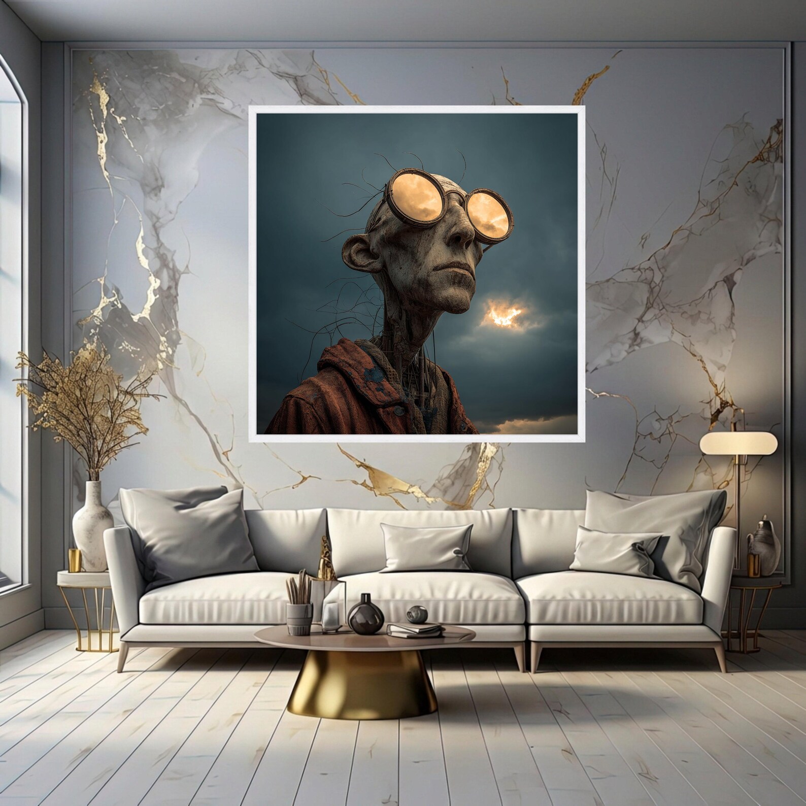 Surreal Steampunk Robot Canvas Art, Abstract Mechanical Portrait Wall ...
