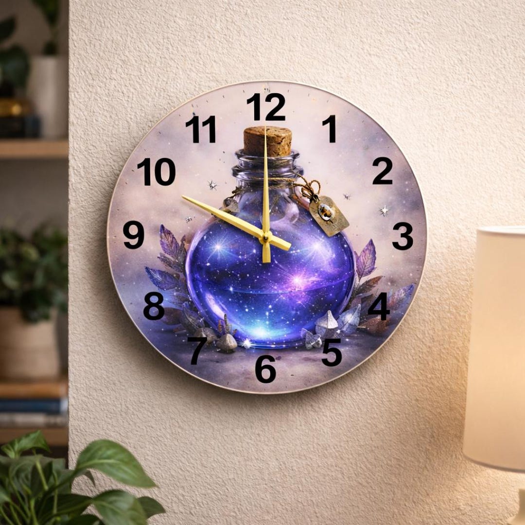 Potion Bottle Glass Wall Clock – Mystical Apothecary Art for Gothic ...
